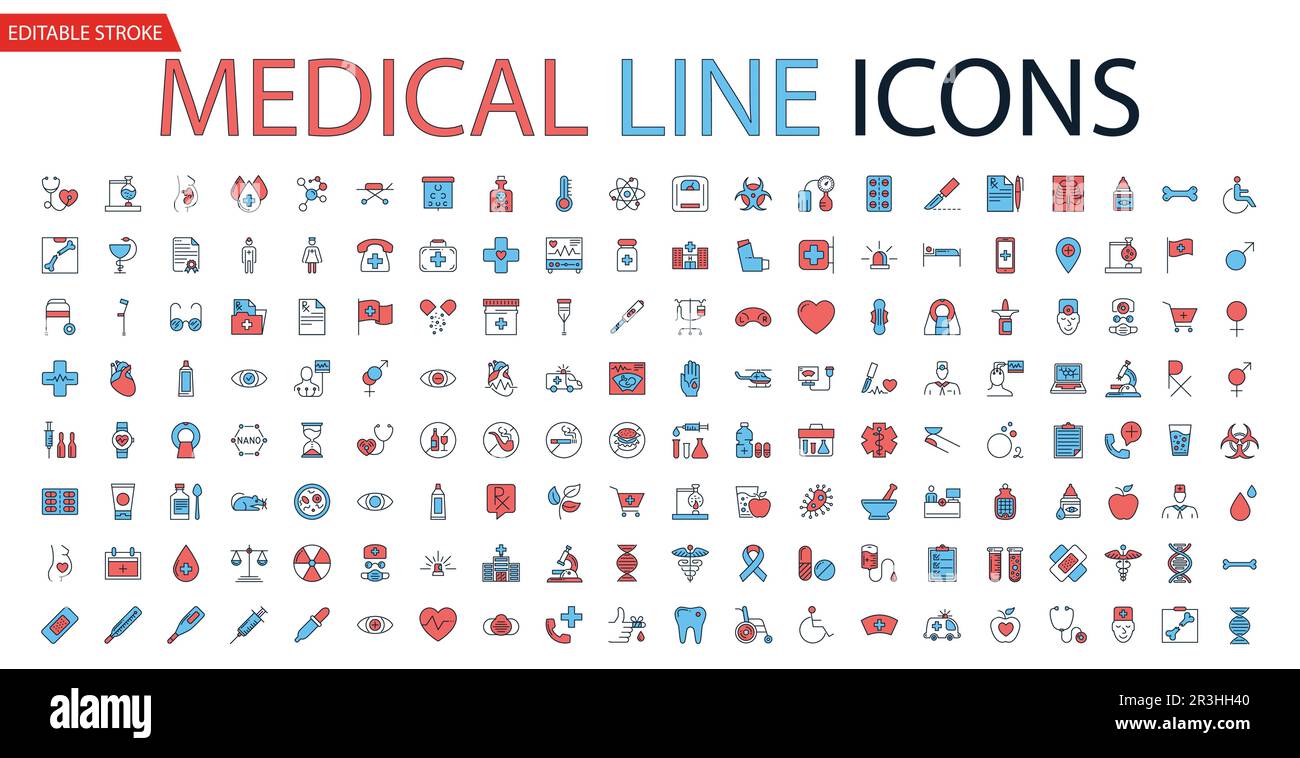 Medical Vector Icons Set. Line Icons, Sign and Symbols in Outline Fill ...