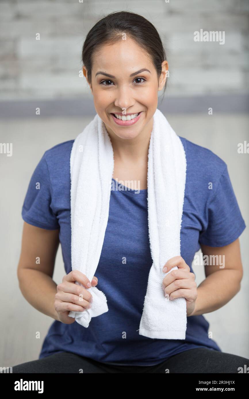 happy woman has just finished exercising Stock Photo - Alamy