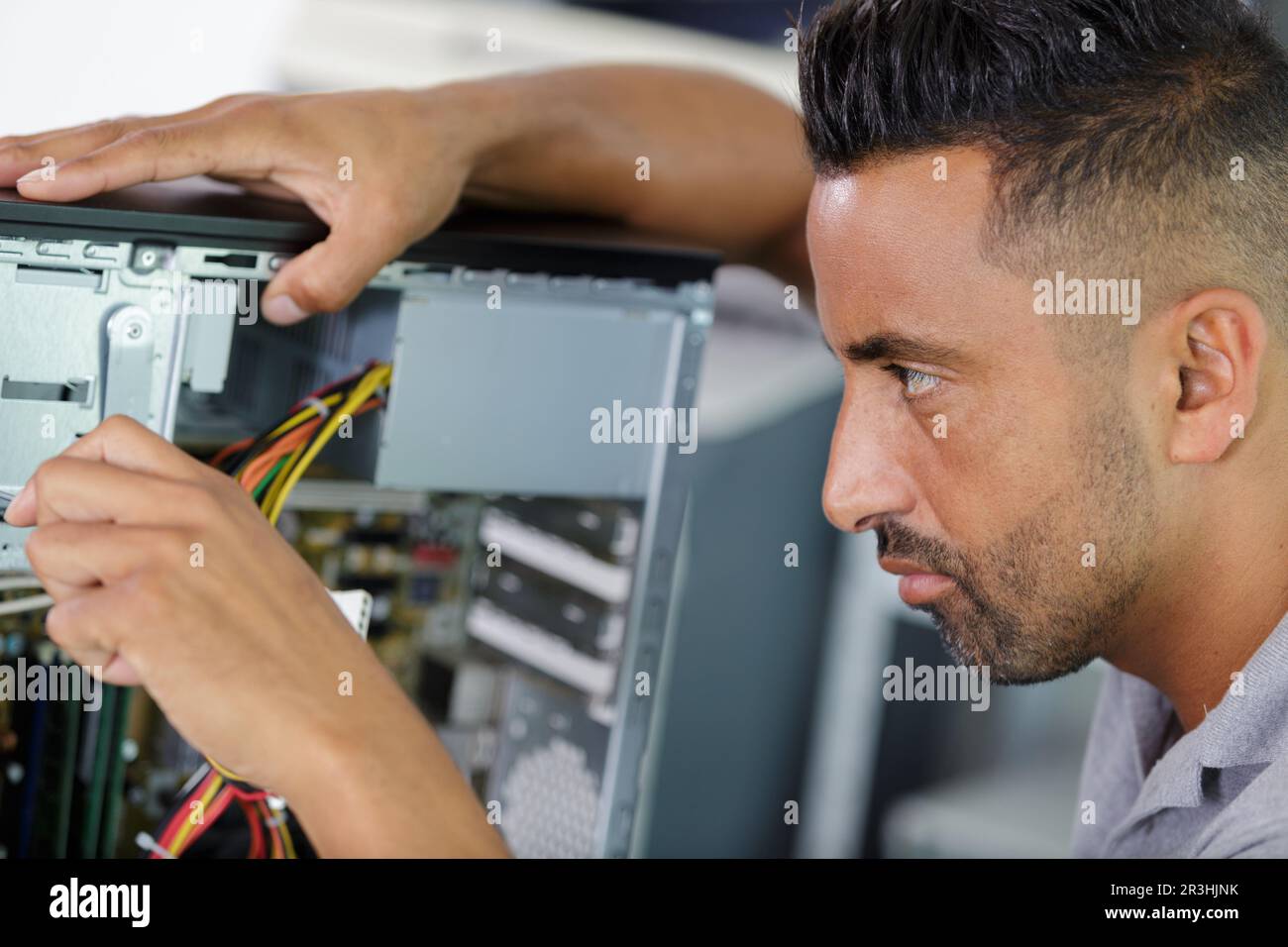 computer repairman specialist repairing computer desktop Stock Photo ...