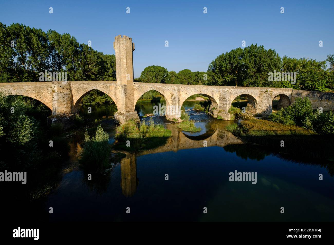 Frías medieval bridge, Romanesque origin, over the Ebro river ...