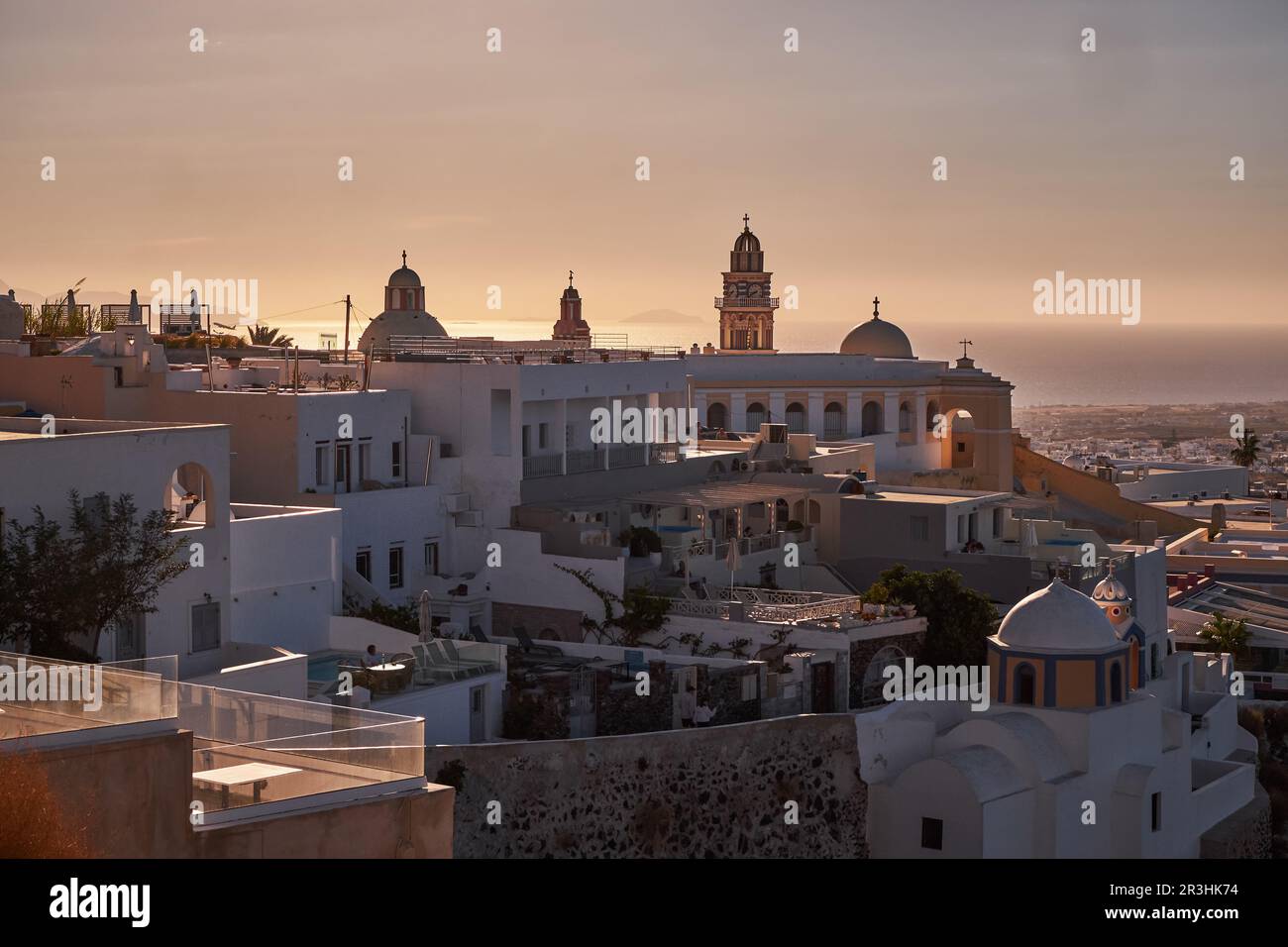 Panoramic Aerial View of Fira Village and Colorful Churches with Towers ...