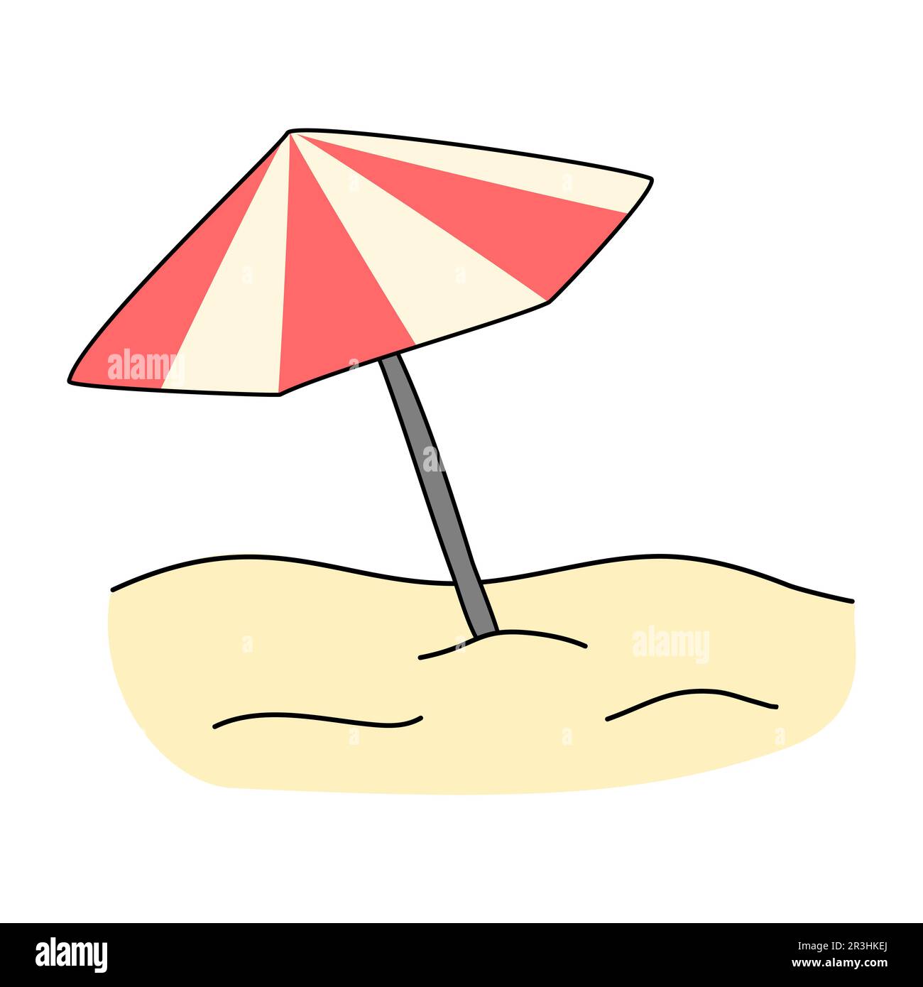 Beach umbrella red and white in sand, vacation and travel concept ...