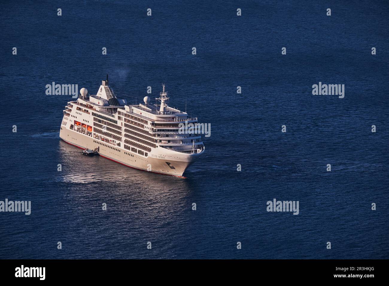 Big Cruise Ship in the Volcano island in the Aegean Sea, within the ...
