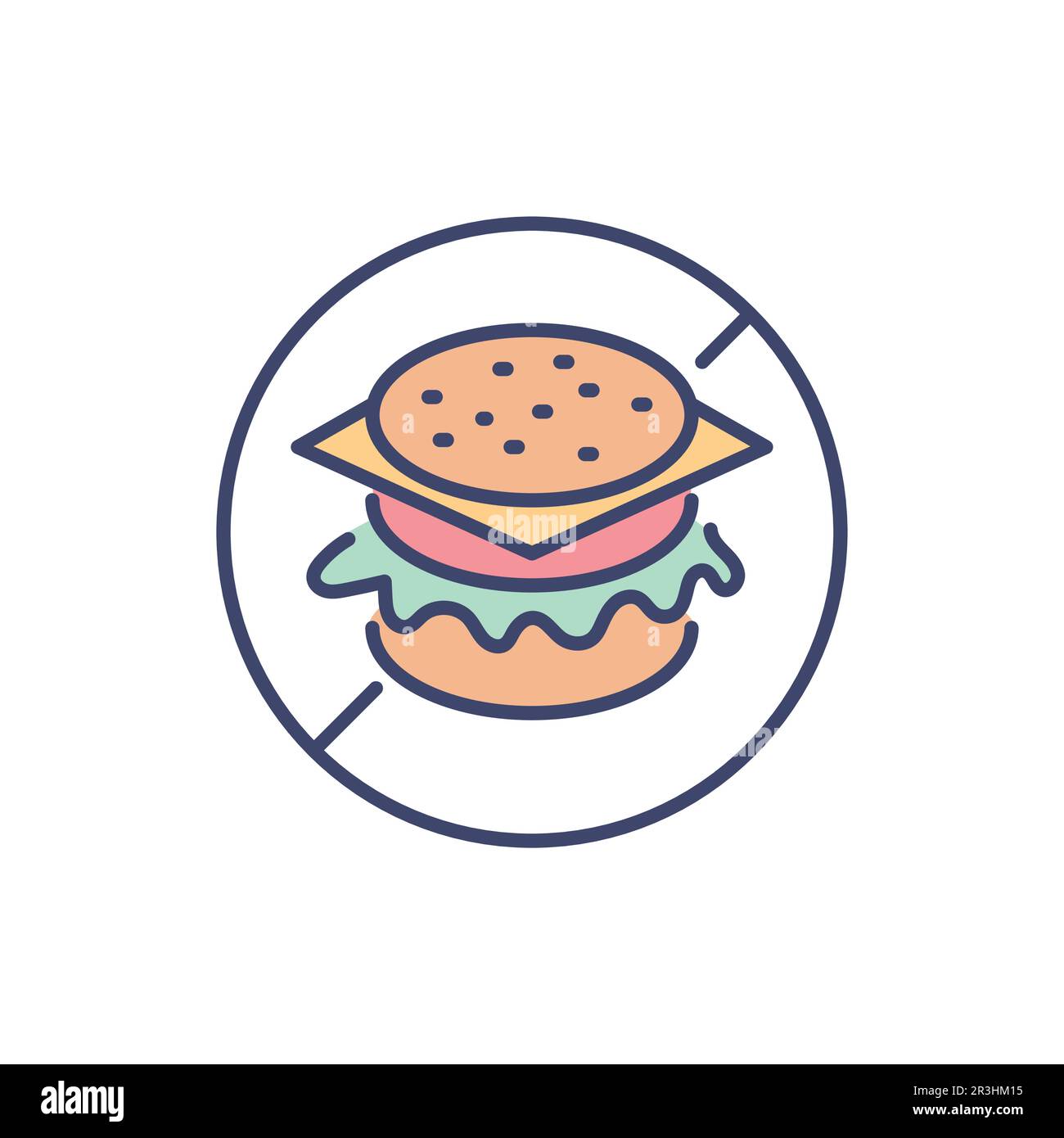 No Fast Food related vector line icon. Prohibition sign, burger ...