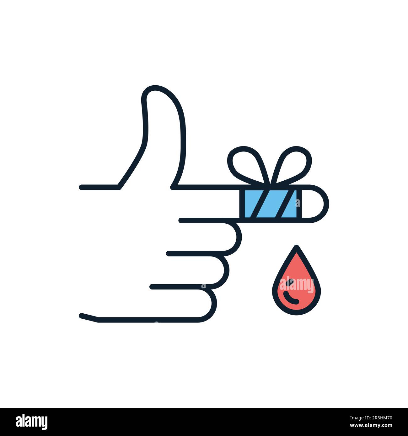 Injured Finger related vector line icon. Hand, drop, bandage. Isolated ...