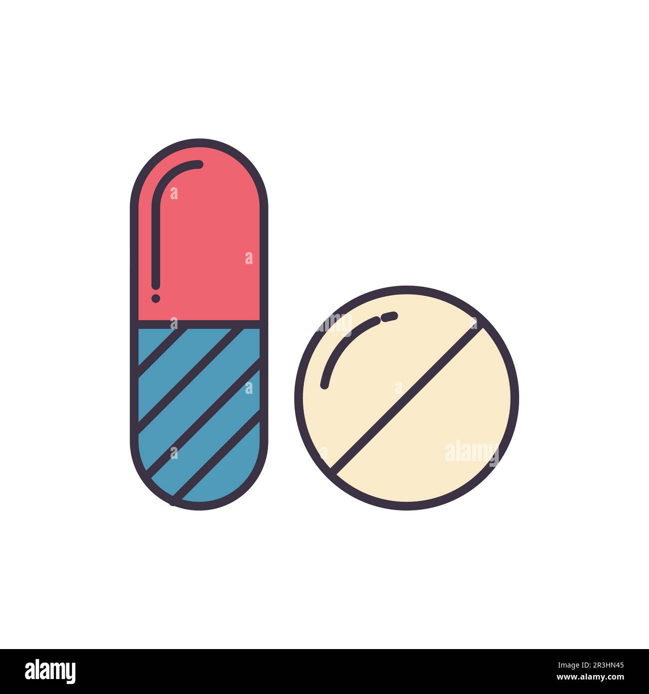 Pills related vector line icon. Pills linear icon. Pharmaceutical ...