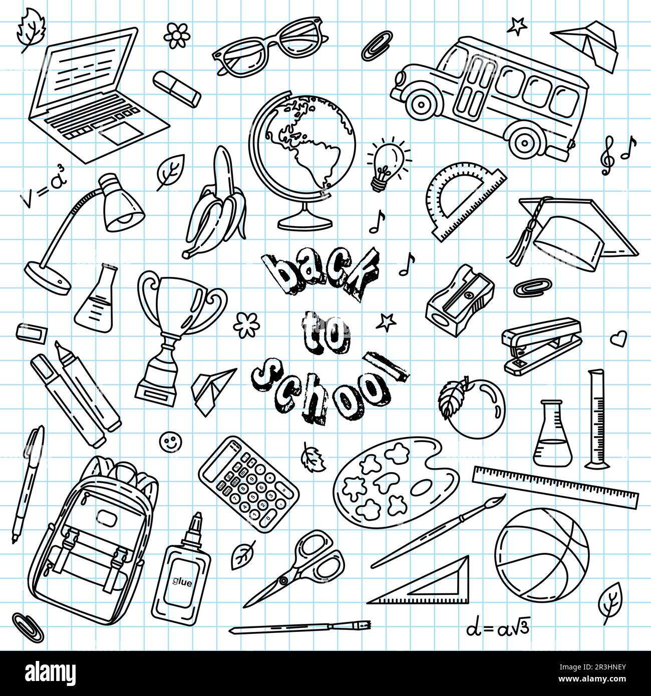 Set of vector illustrations of school supplies in doodle style. School ...