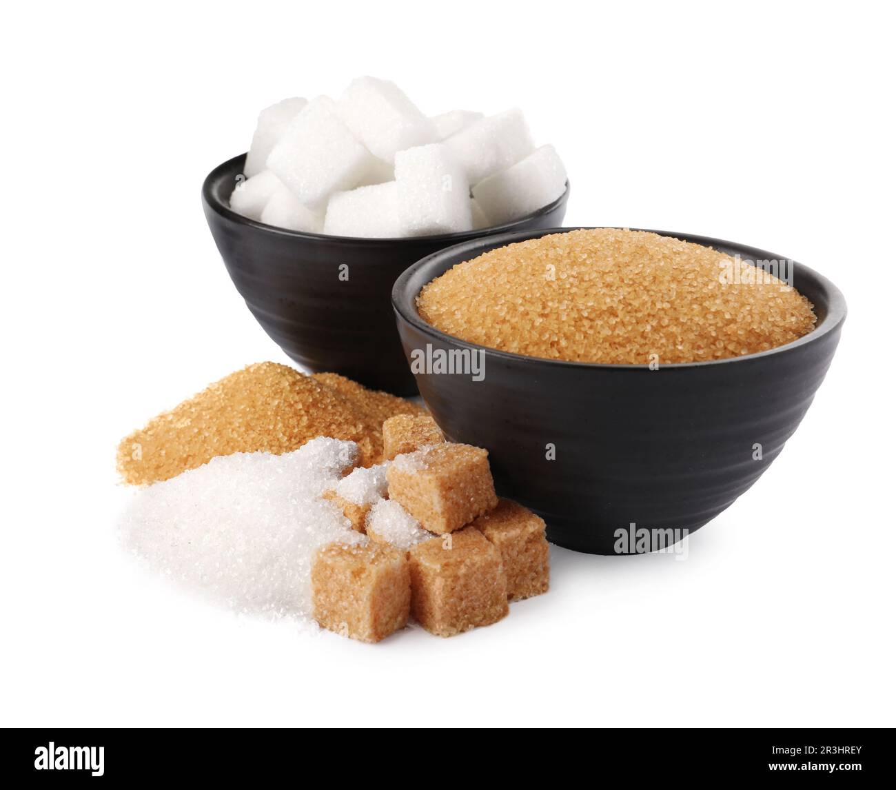 Different types of sugar on white background Stock Photo - Alamy
