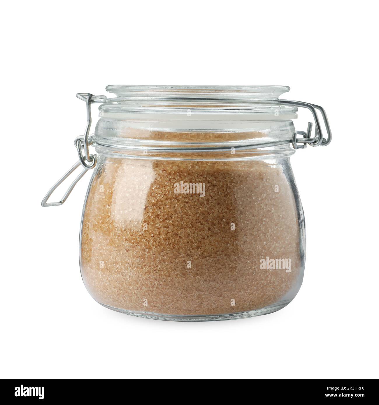 Glass jar of granulated brown sugar isolated on white Stock Photo - Alamy