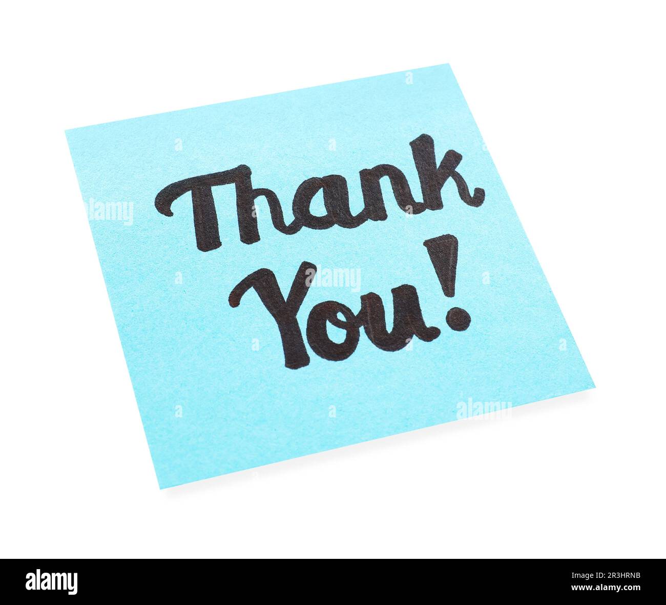 Light blue paper note with phrase Thank You isolated on white Stock ...