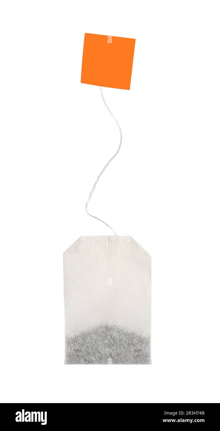 Paper tea bag with tag isolated on white Stock Photo - Alamy
