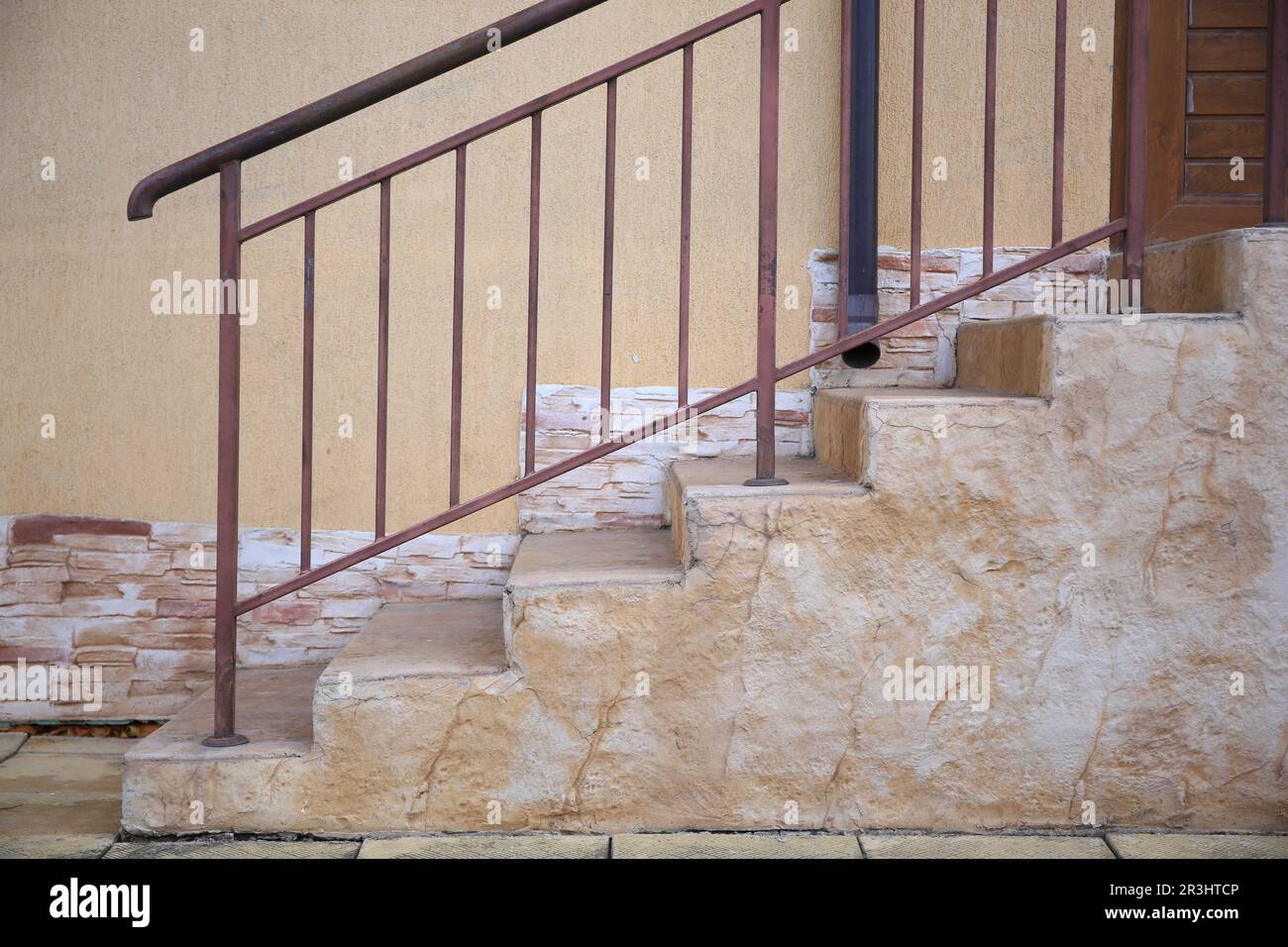 View of beautiful stairs with metal handrail near house outdoors Stock ...