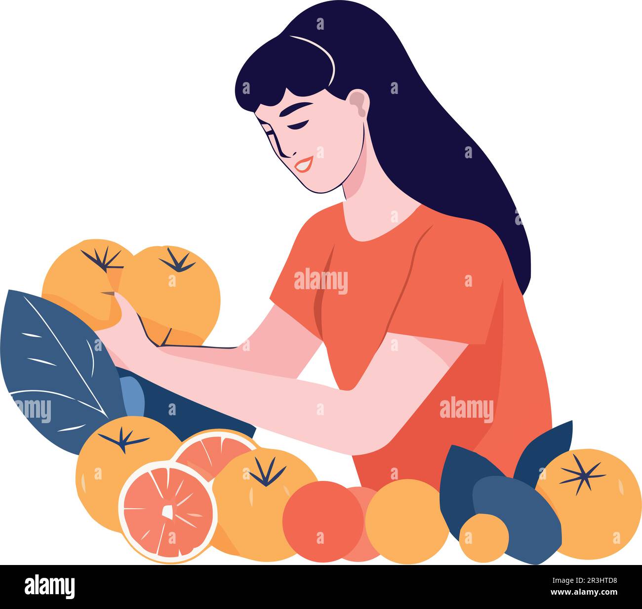 woman picking up orange fruits Stock Vector Image & Art - Alamy
