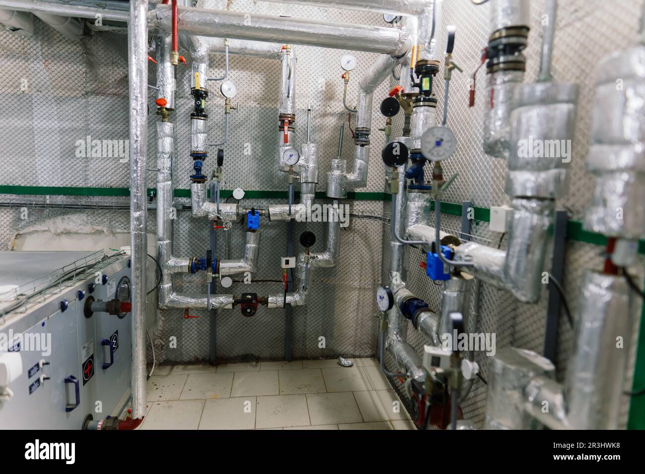 Pressure sensor in an industrial boiler room. Barometer in the heating ...