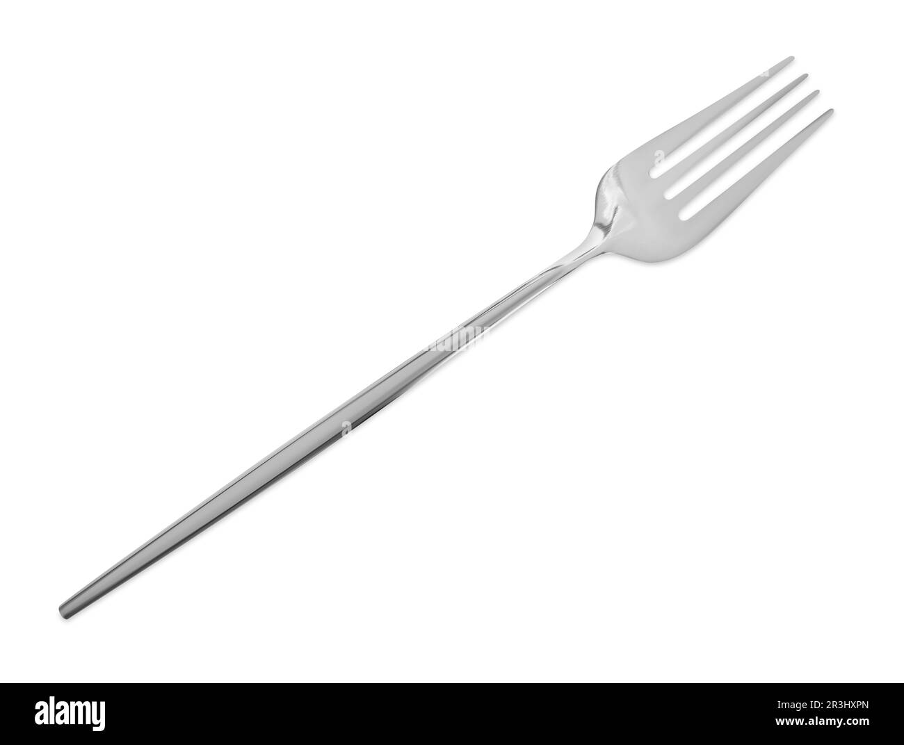 One shiny metal fork isolated on white, top view Stock Photo - Alamy
