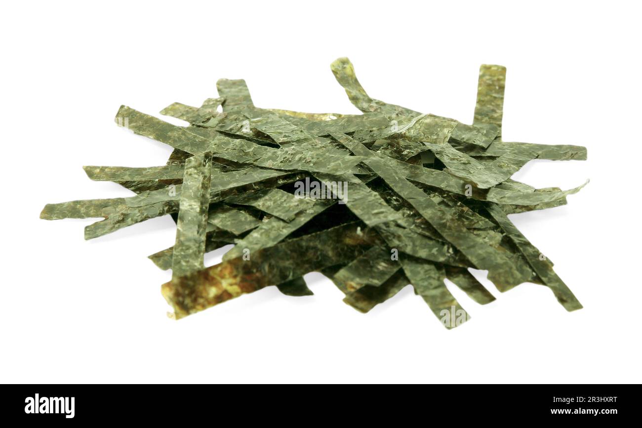 Pile of chopped crispy nori sheets on white background Stock Photo - Alamy