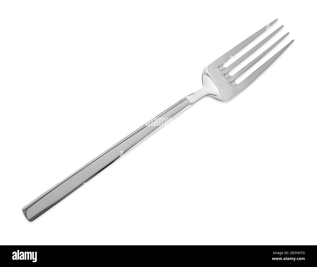 One shiny metal fork isolated on white, top view Stock Photo - Alamy