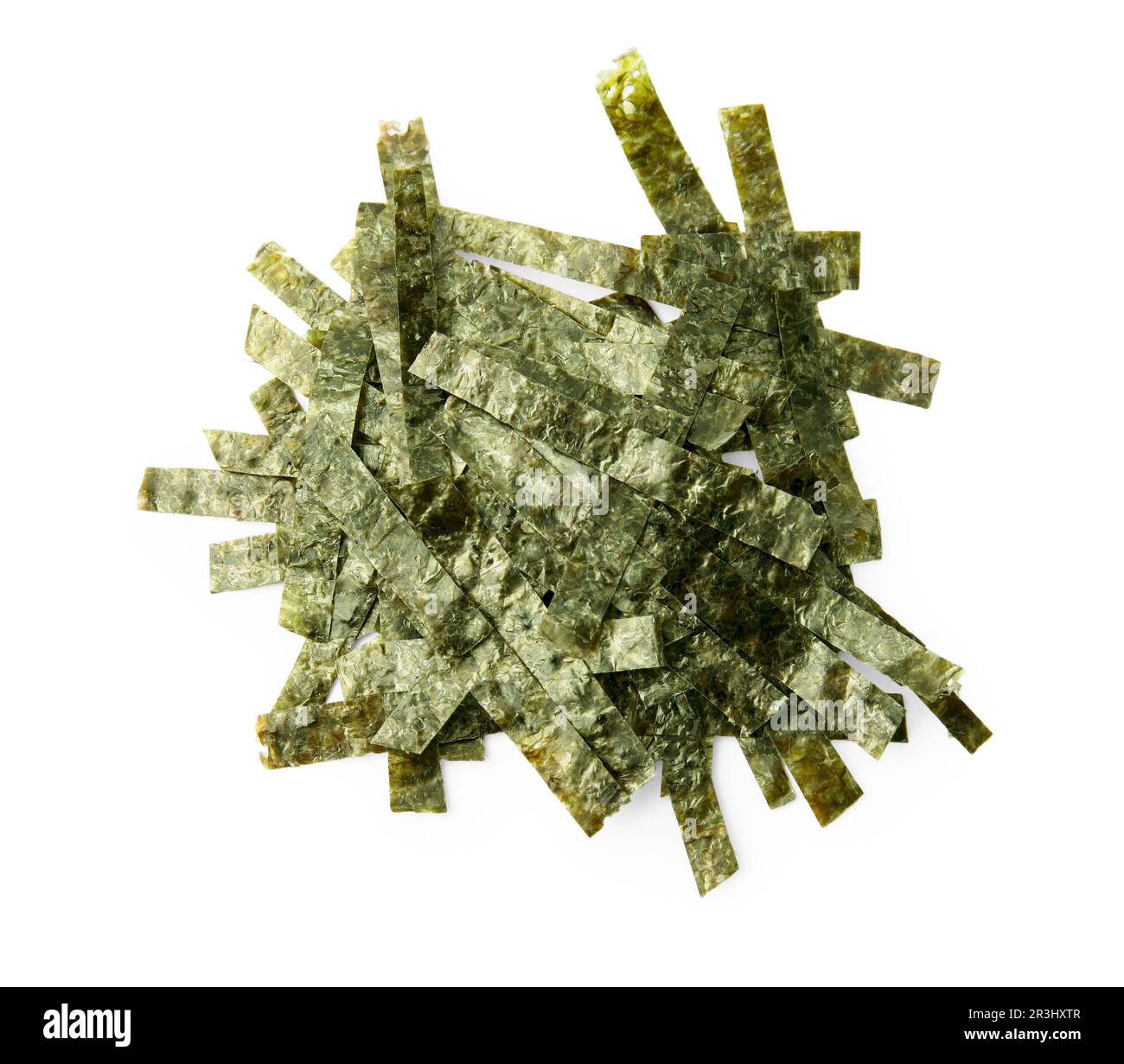 Pile of chopped crispy nori sheets on white background, top view Stock ...