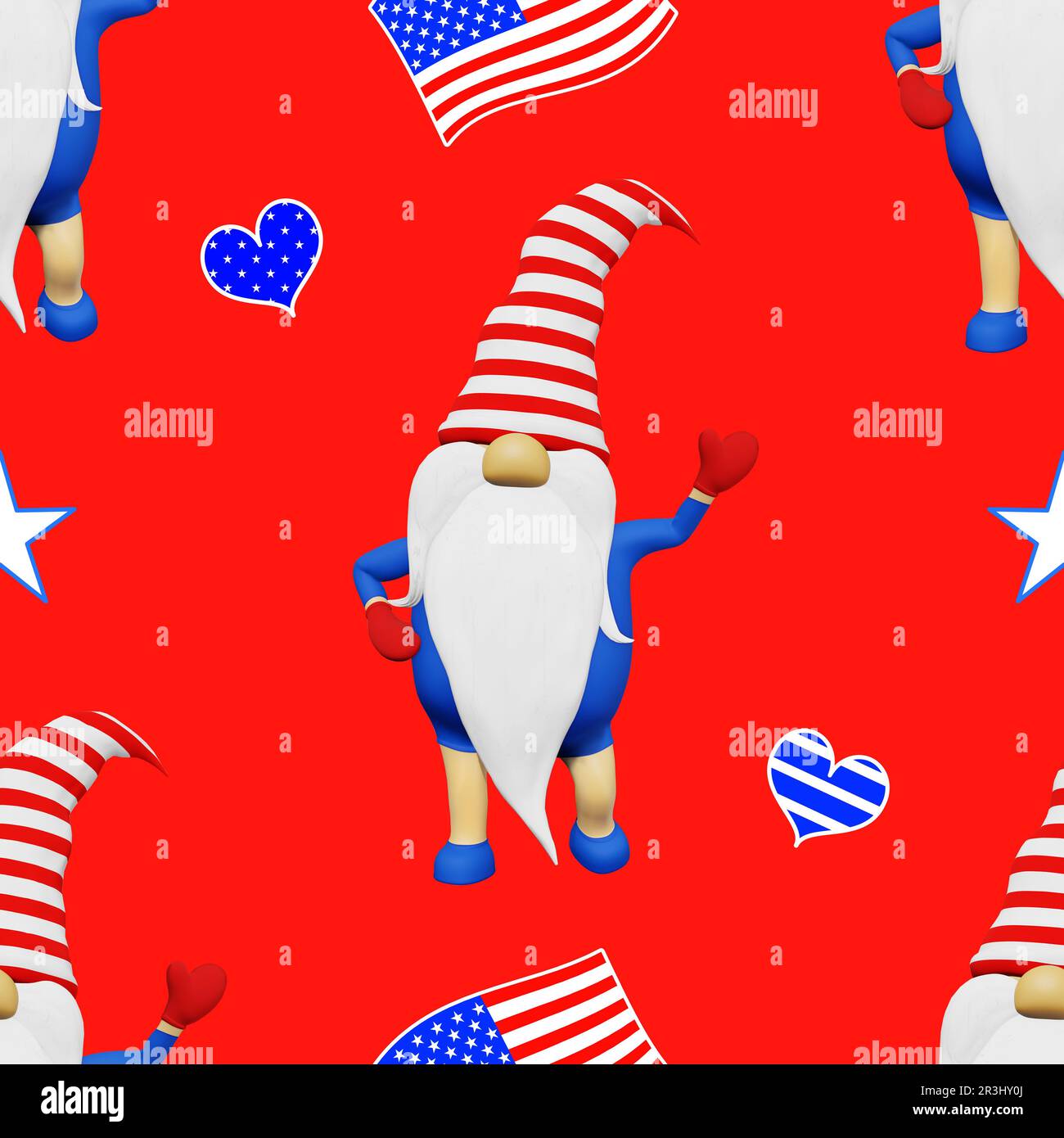 United States Independence Day gnome striped hat seamless pattern. 4th ...