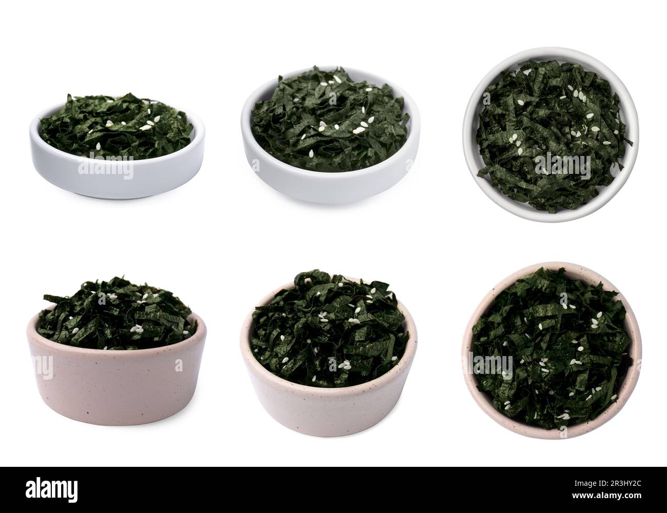 Set with tasty chopped crispy nori sheets on white background Stock ...