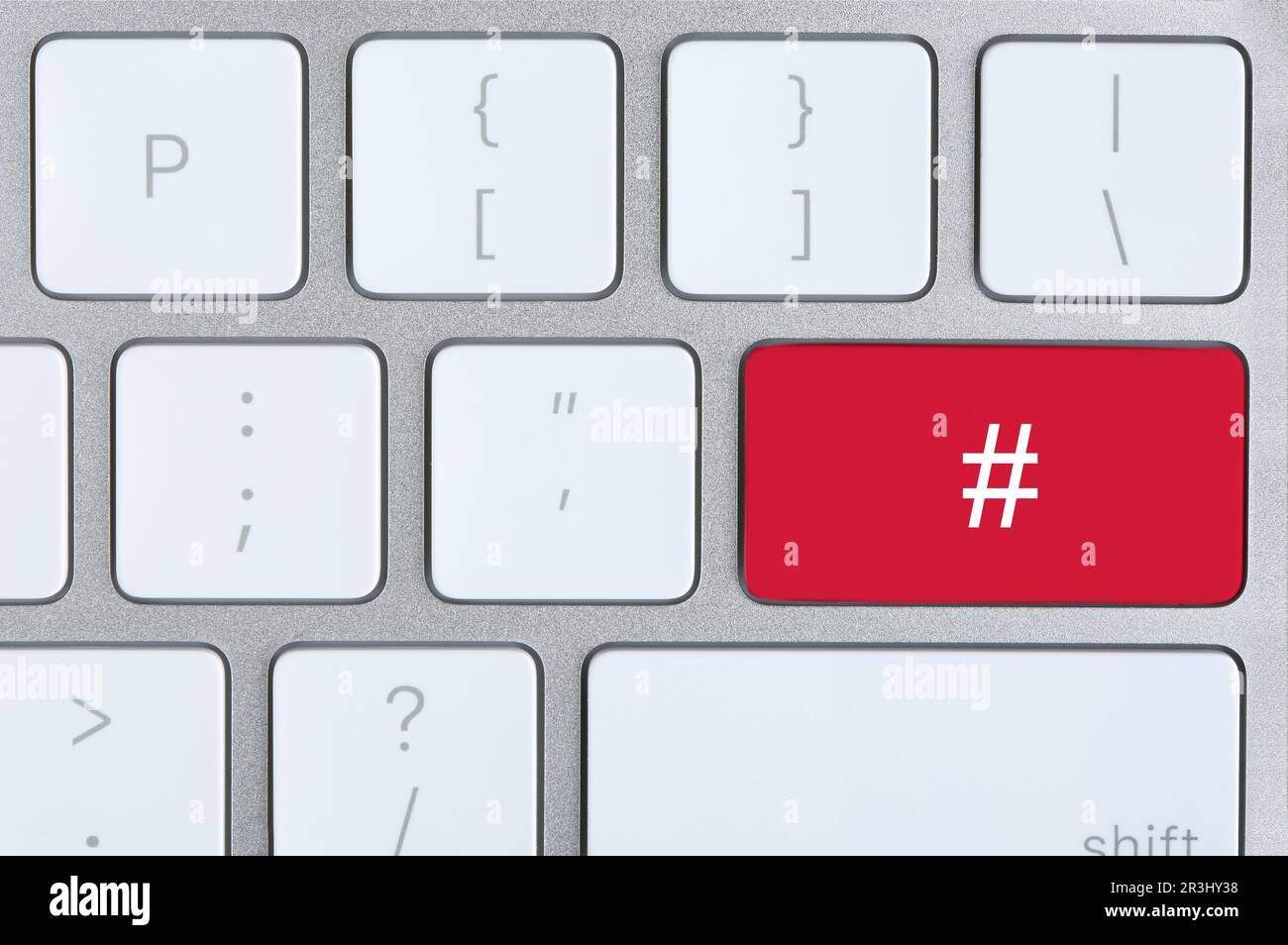 Red button with hashtag sign on computer keyboard, top view Stock Photo ...