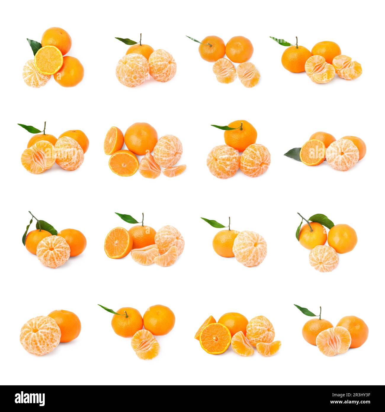 Set with fresh ripe tangerines on white background Stock Photo - Alamy