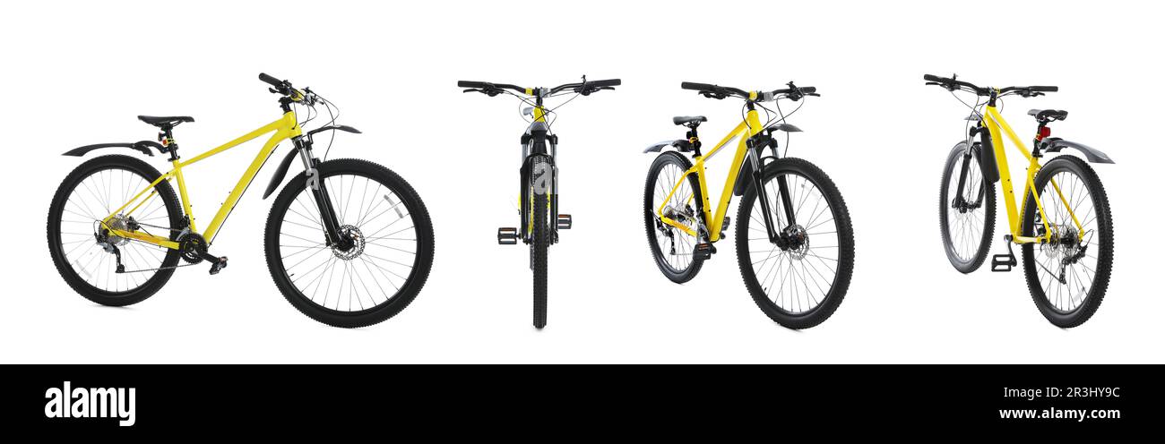 Collage with bicycle on white background, views from different sides ...