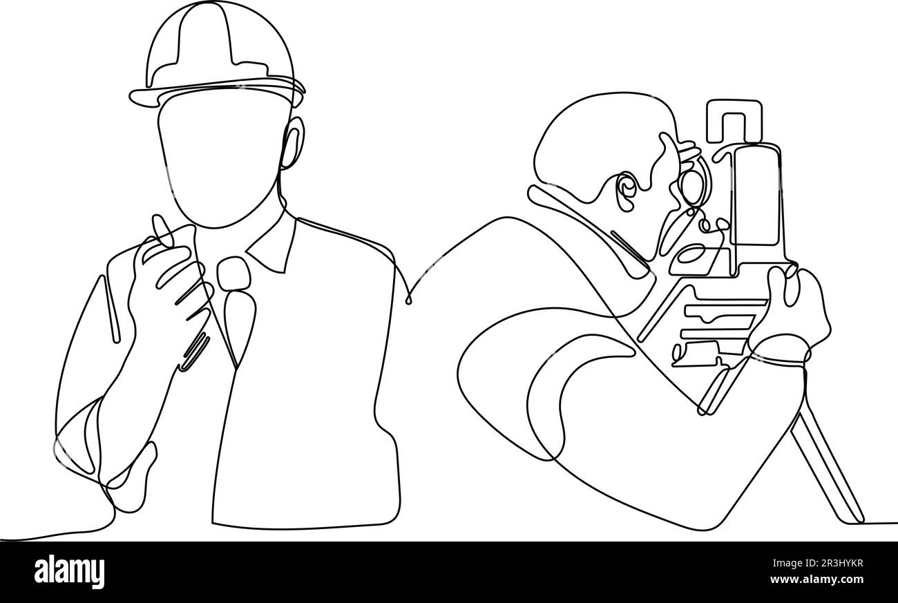 Continuous one line drawing surveyor Black and White Stock Photos ...
