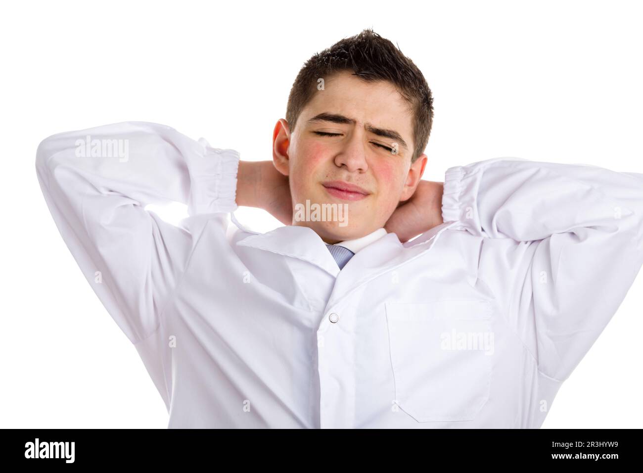 Boy doctor stretching his back Stock Photo - Alamy