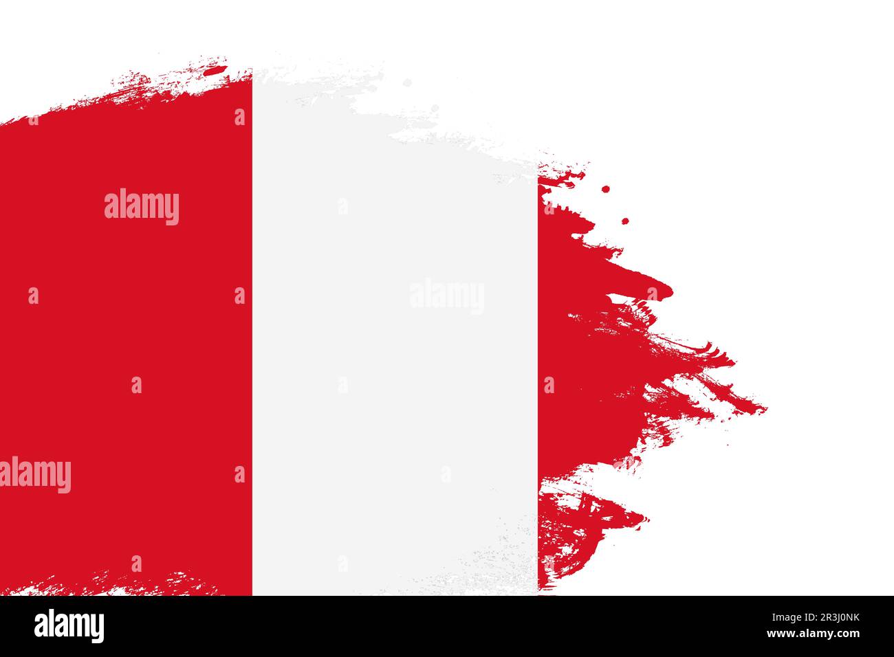 Peru flag on a stained stroke brush painted isolated white background ...
