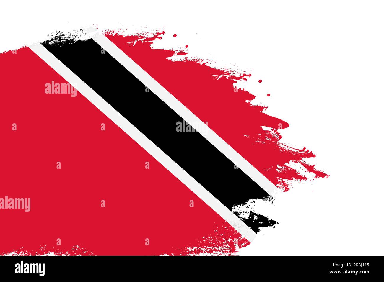 Trinidad And Tobago flag on a stained stroke brush painted isolated white background with copy ...