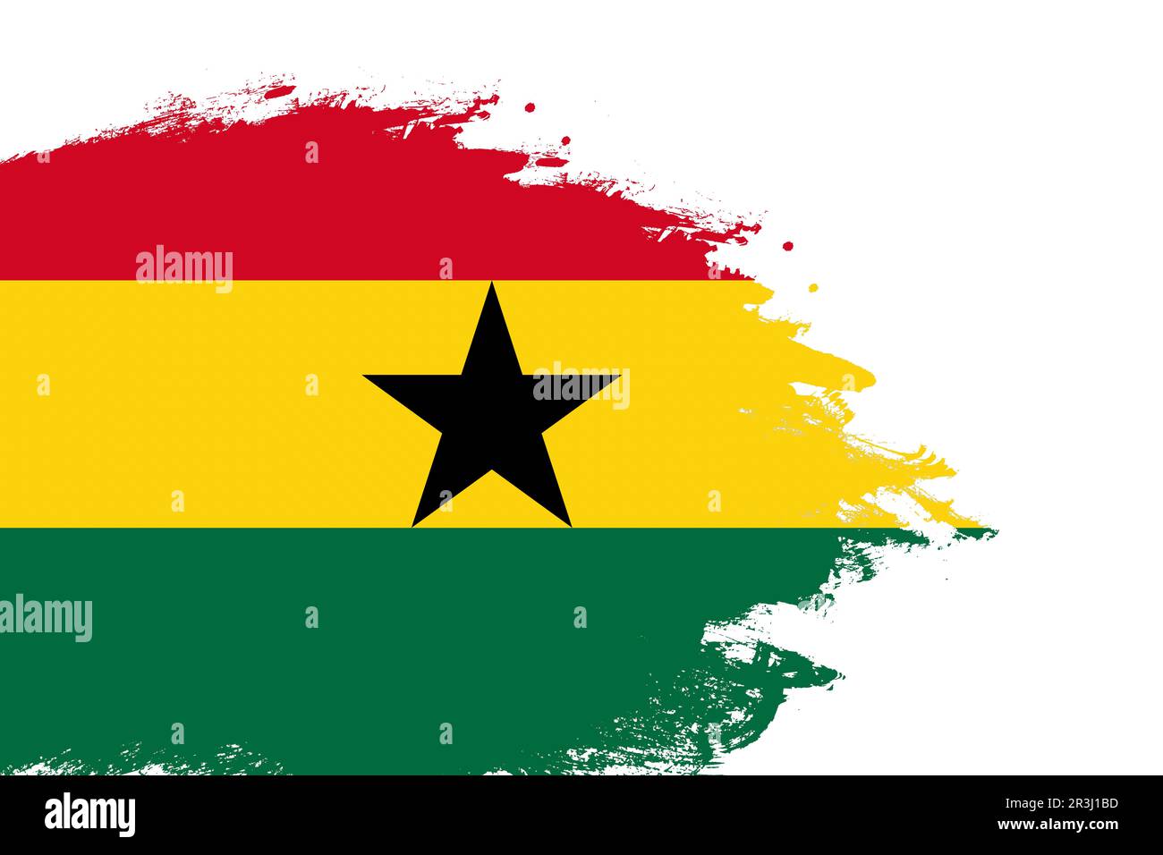 Ghana flag on a stained stroke brush painted isolated white background ...