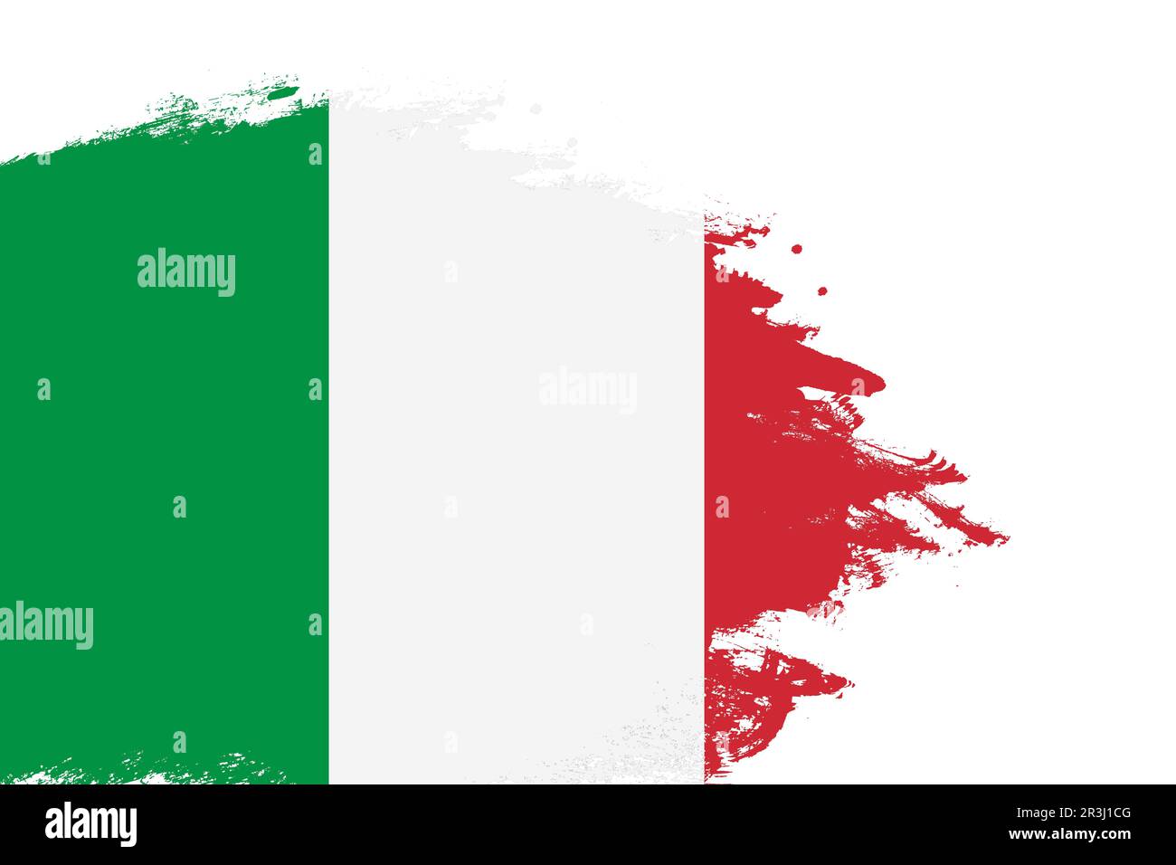 Italy flag on a stained stroke brush painted isolated white background ...