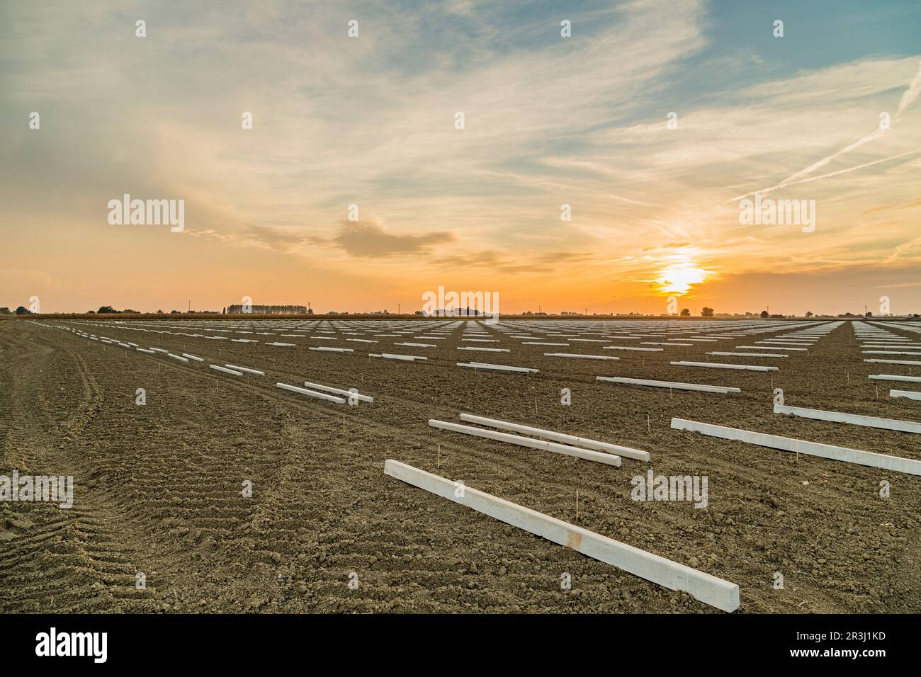 Geometric designs of support poles in farmlands Stock Photo - Alamy