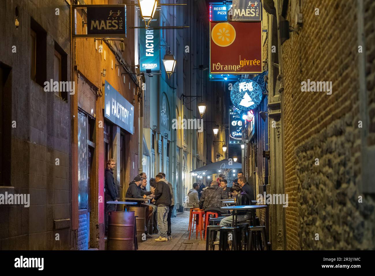 Evening street scene in the old town of Liege, Belgium Stock Photo - Alamy