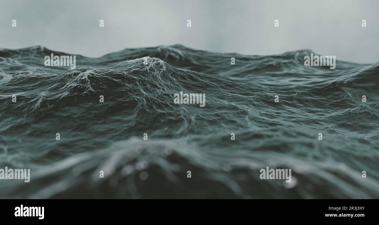 3d render of choppy rough sea with waves in storm water Stock Photo - Alamy
