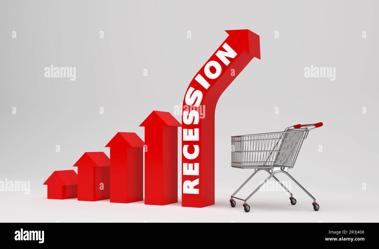 Shopping cart with increasing inflation - 3D illustration Stock Photo ...