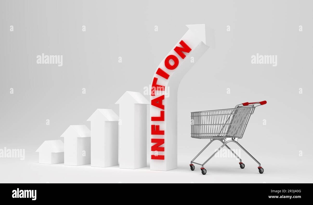 Shopping cart with increasing inflation - 3D illustration Stock Photo ...