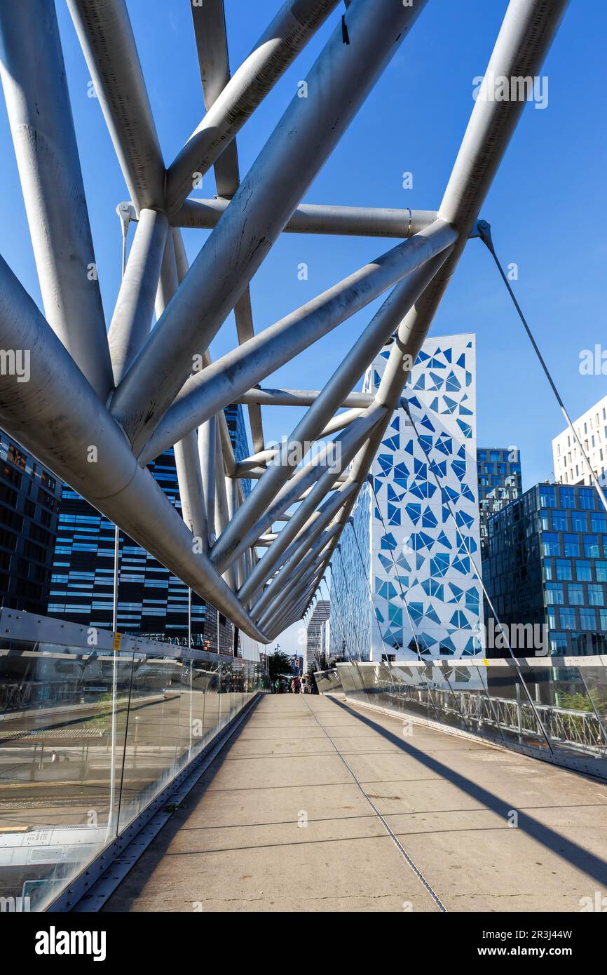 Oslo skyline modern city architecture building with bridge in barcode ...