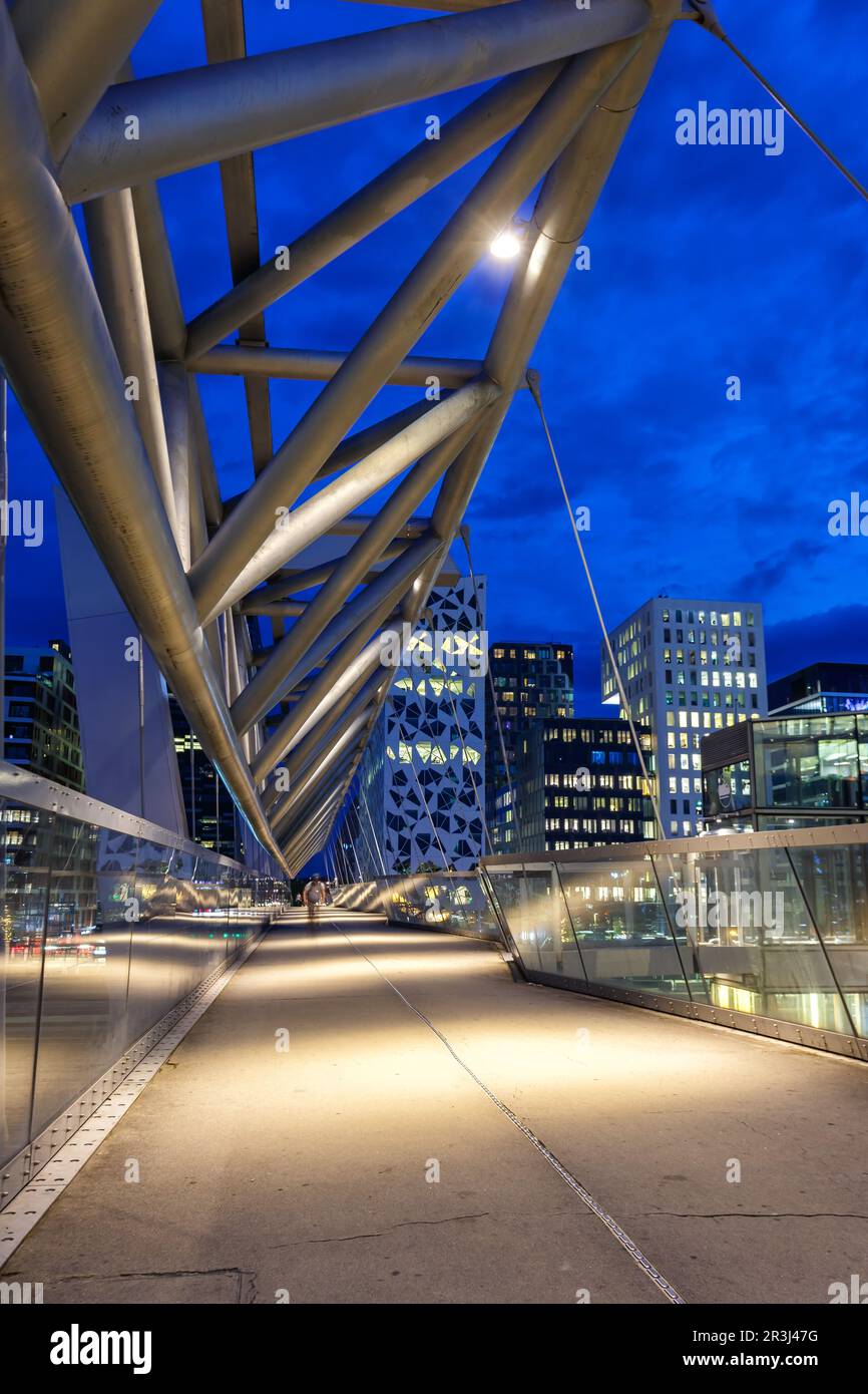 Oslo skyline modern city architecture building with bridge in barcode ...