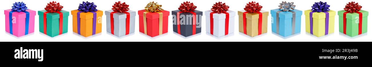 Christmas gifts birthday present in a row clipping isolated Stock Photo ...