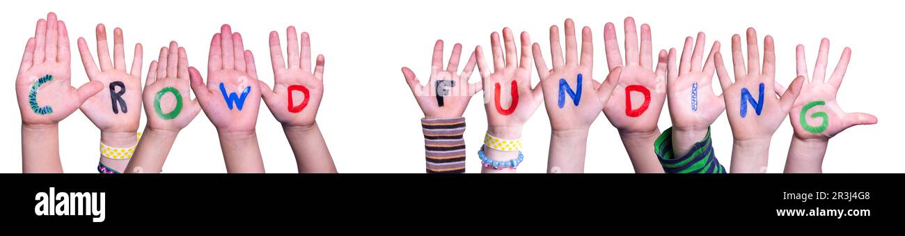Children Hands Building Colorful English Word Crowd Funding. Isolated ...