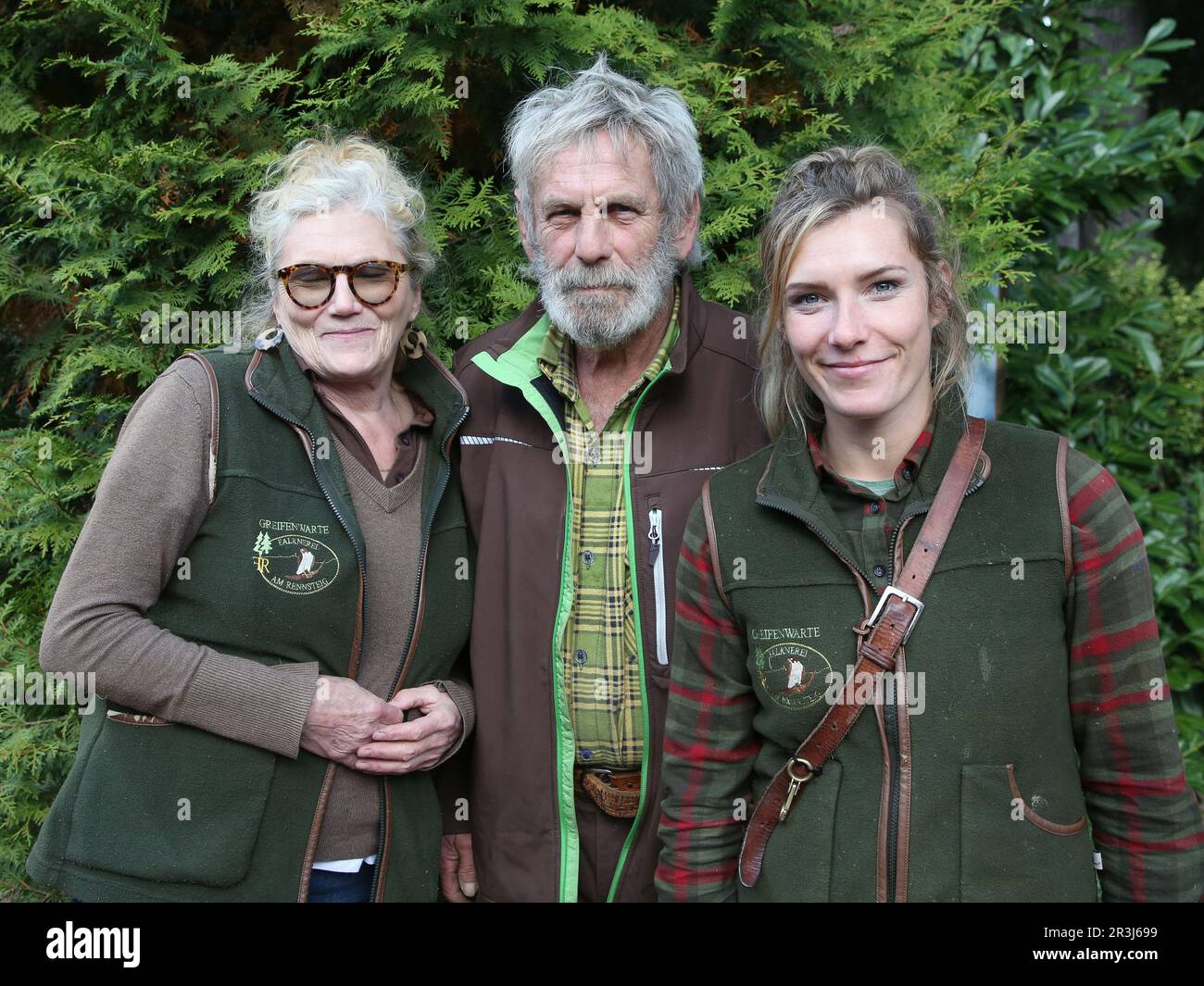Ralf Schubach founder of Greifenwarte falconry Rennsteig with wife ...