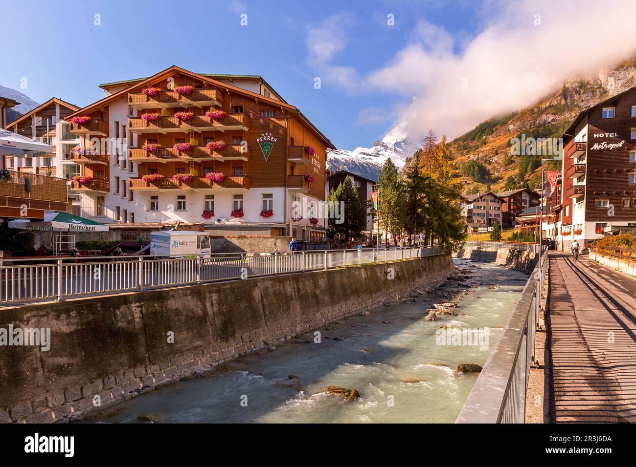 Zermatt, Switzerland - October 7, 2019: Town street view in famous ...