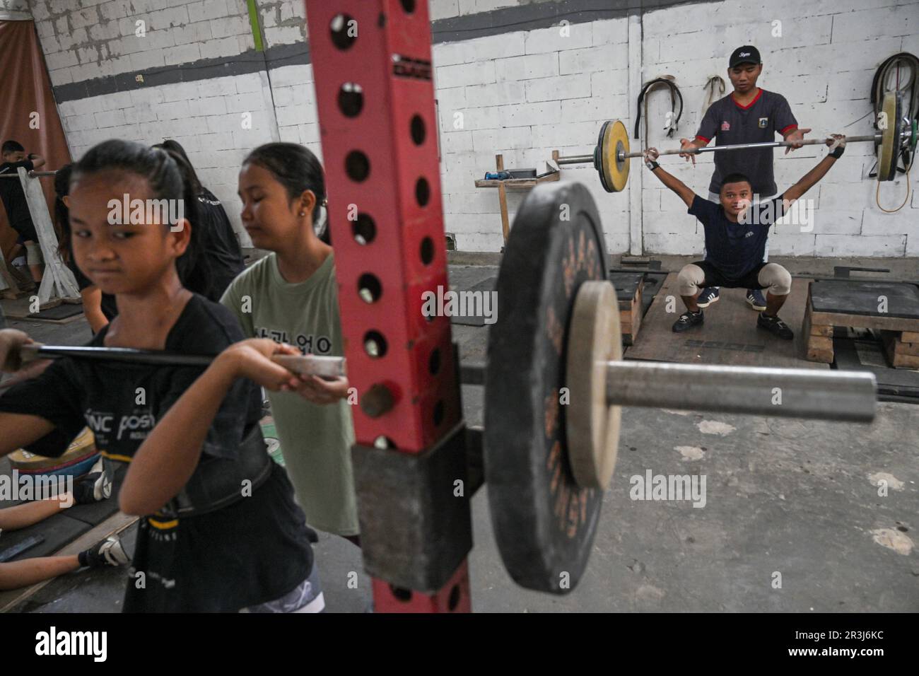 Bogor, Indonesia. 23rd May, 2023. Children practice weightlifting at ...