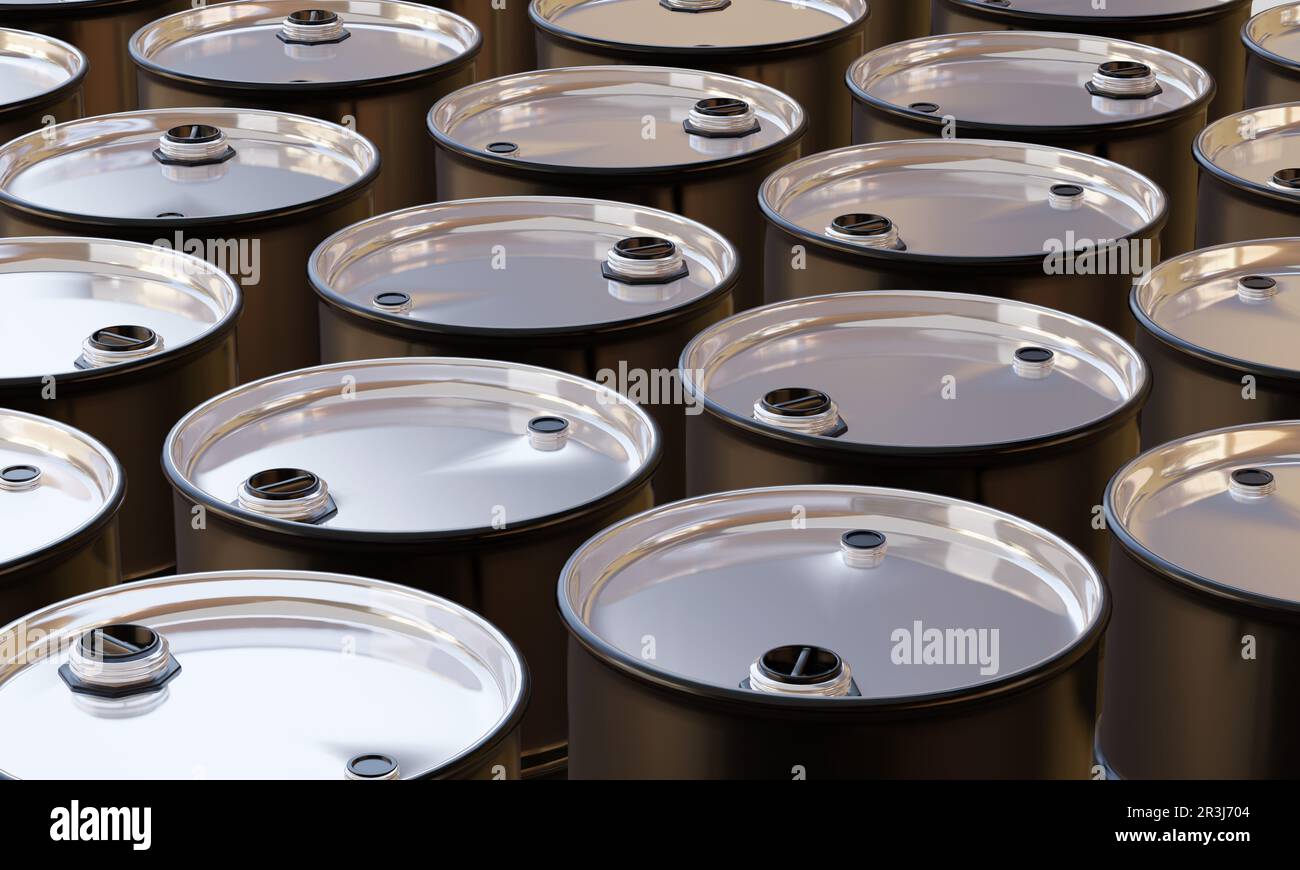 3d render of barrels for oil or chemical storage in warehouse Stock ...