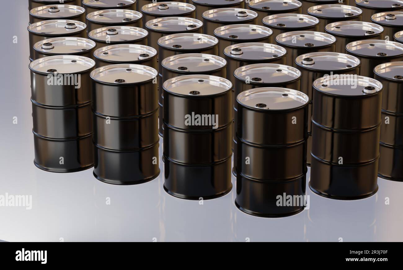 3d render of barrels for oil or chemical storage in warehouse Stock ...