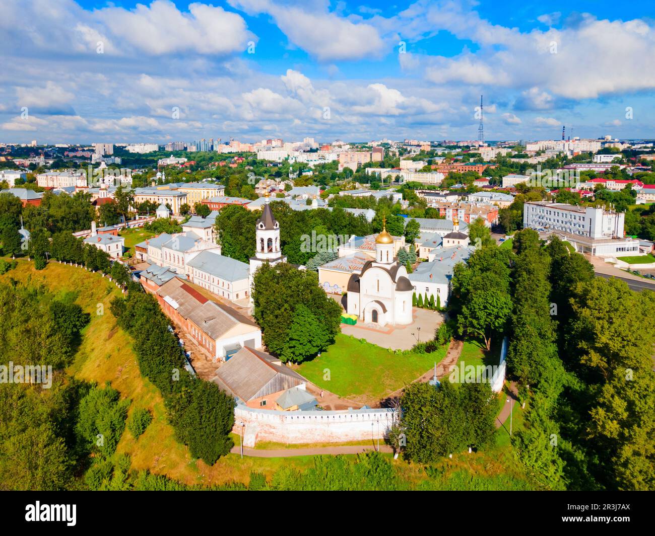 Church inside the Vladimir Kremlin aerial panoramic view. Kremlin is an ...
