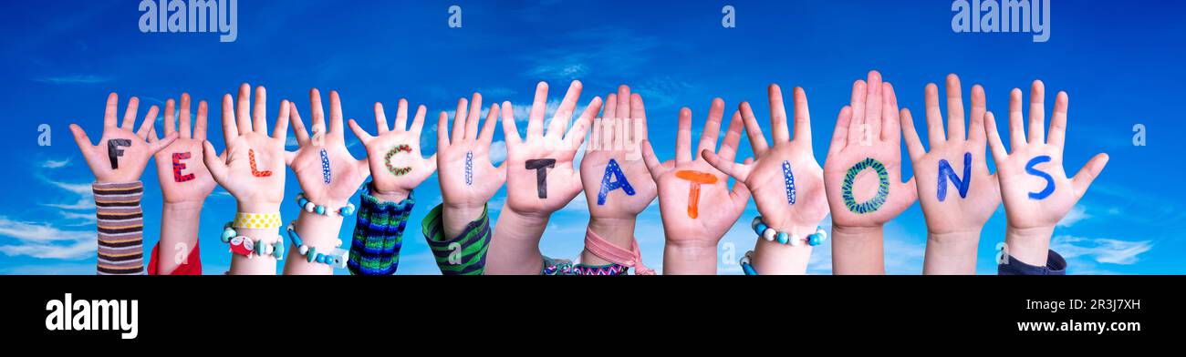 Children Hands Building Colorful French Word Felicitatins Means ...