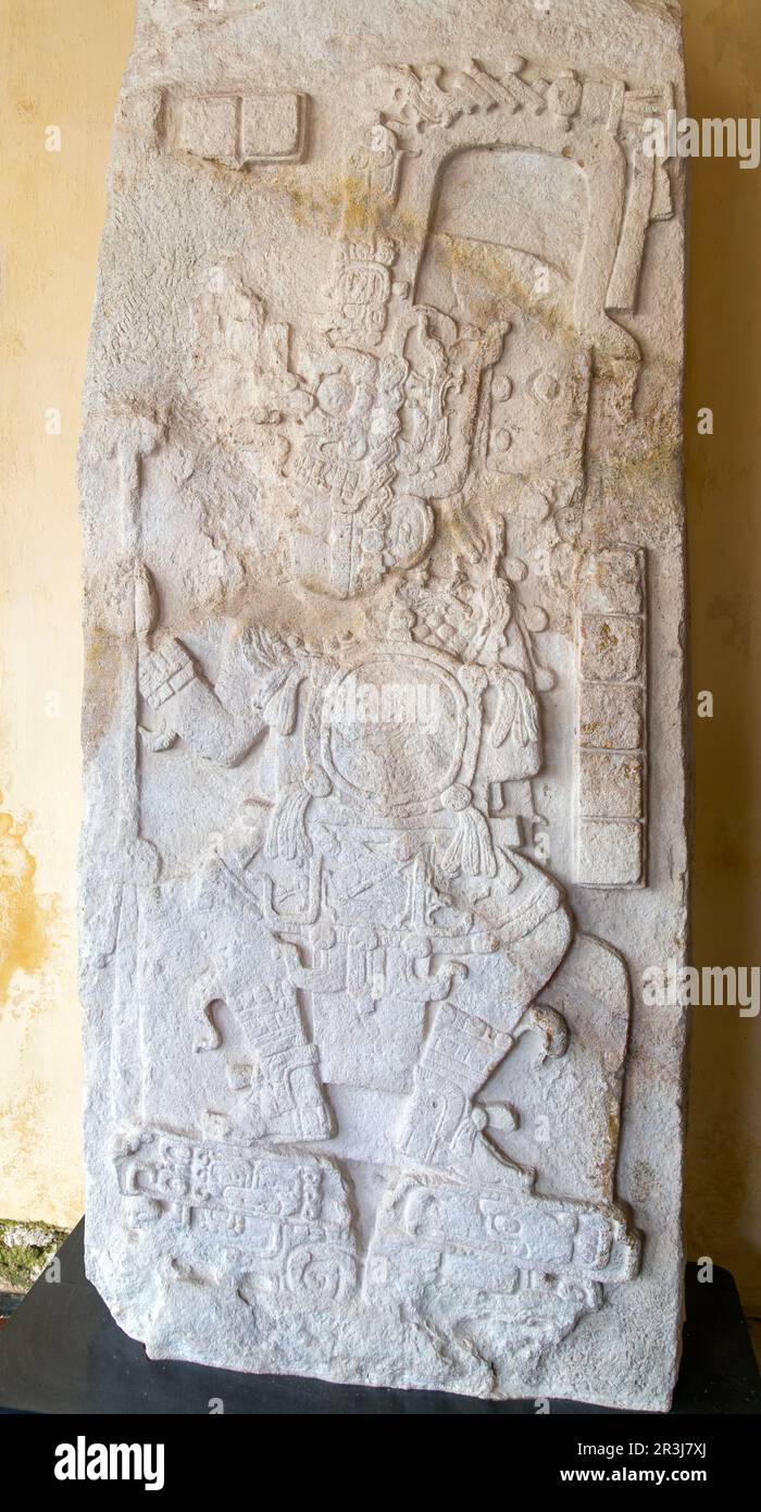 Stela of a ruler dressed as warrior, museum of Mayan Archaeology ...